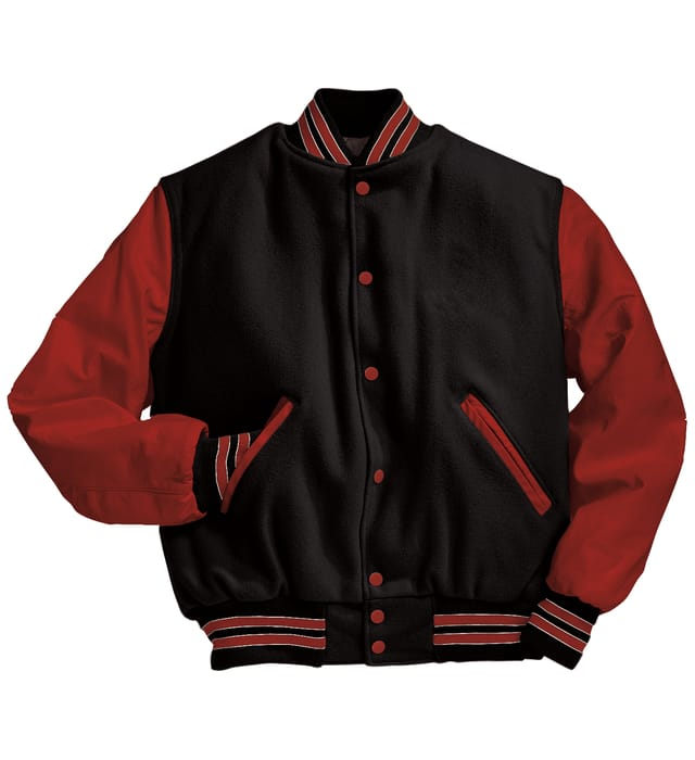 Black/Scarlet/Scarlet VARSITY JACKET Wool/Leather - BQ Sports